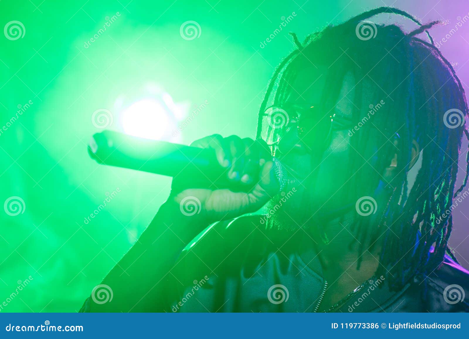 DJ with microphone stock photo. Image of turntable, performance - 119773386