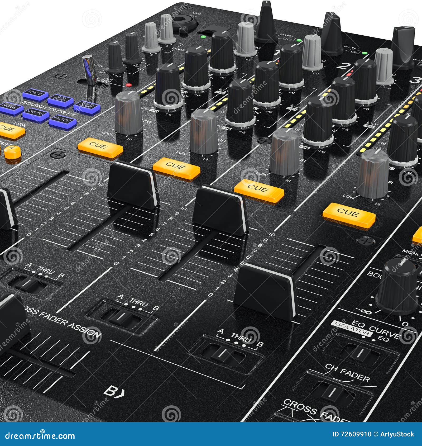 DJ Mixer Control Panel, Close View Stock Illustration - Illustration of ...