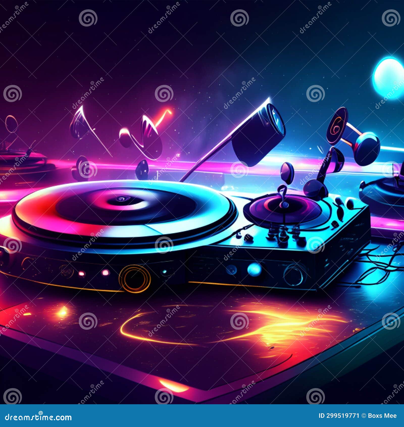 Dj Mixer in Neon Light. Vector Illustration. Eps 10 Stock Illustration ...