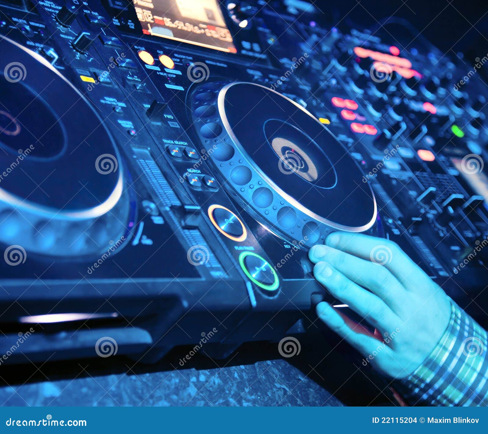 Dj mixes the track stock photo. Image of disc, lighting - 22115204