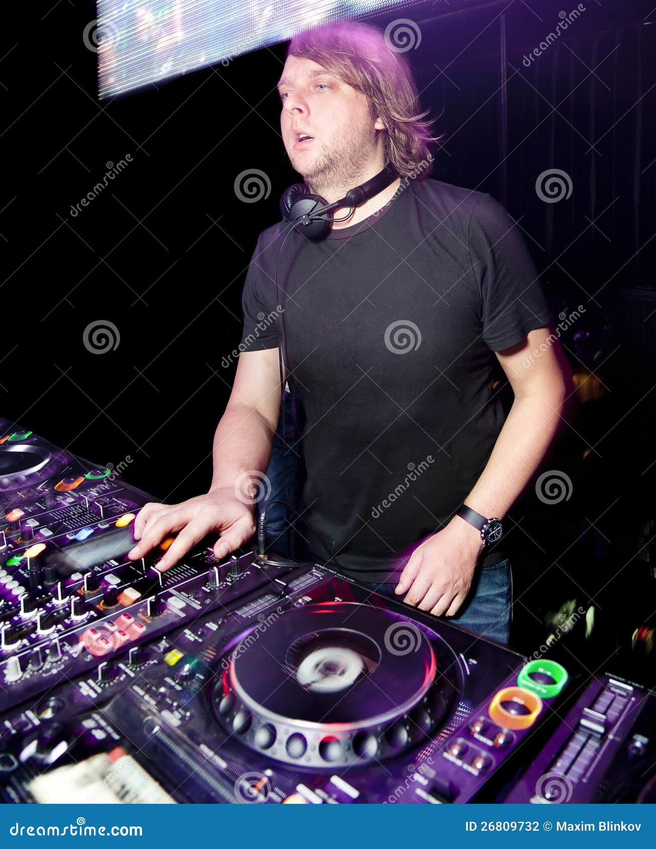 Dj mixes the track stock photo. Image of cable, panel - 26809732
