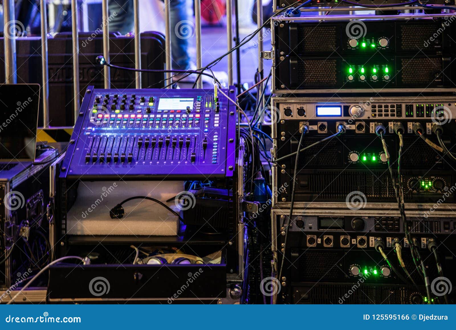 Dj Mixing Console and Music Audio Amplifiers Stock Photo - Image of ...