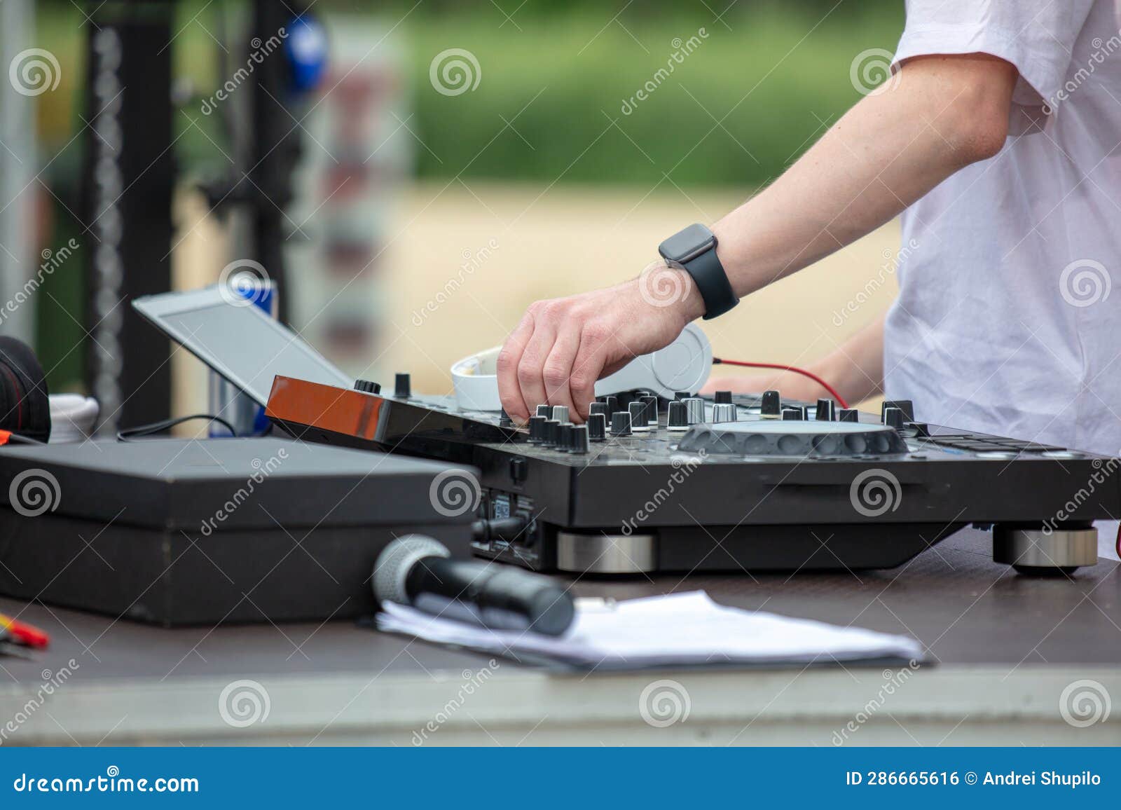DJ with Mixing Console in Nature. Stock Photo - Image of technology ...