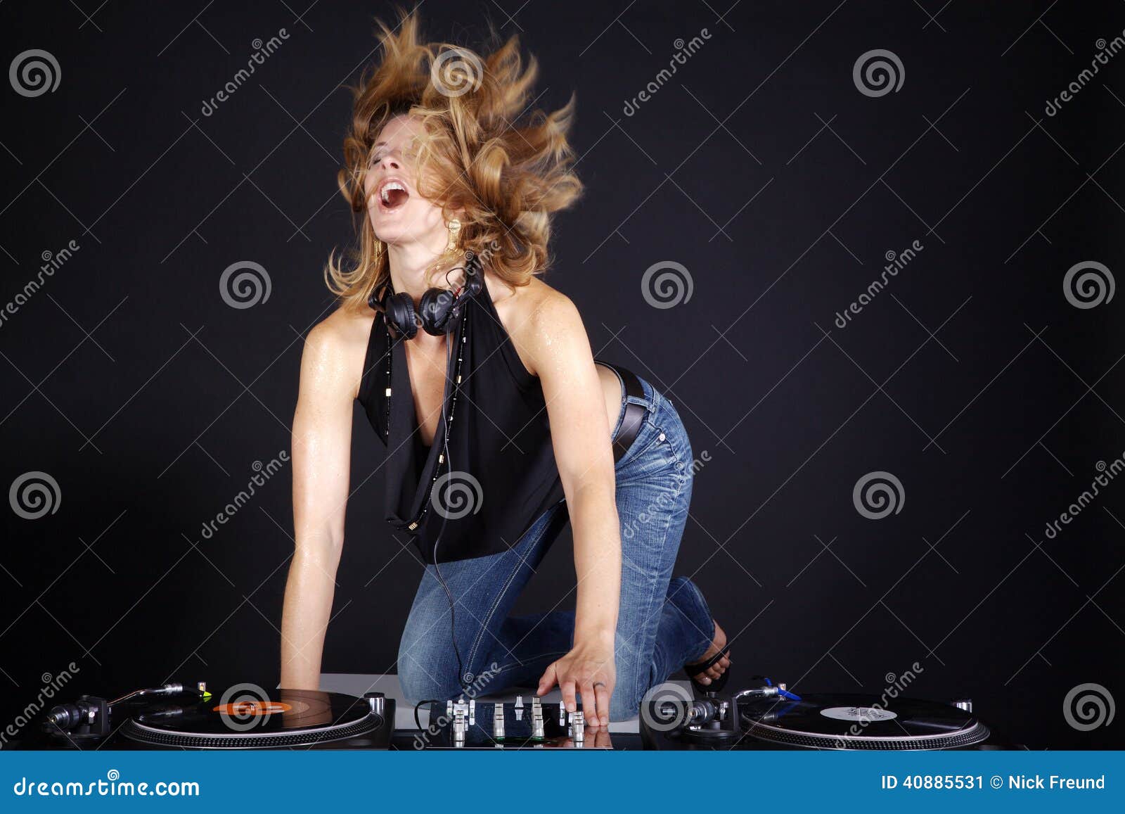 Dj with Mixing Console Woman Stock Image - Image of blue, girl: 40885531