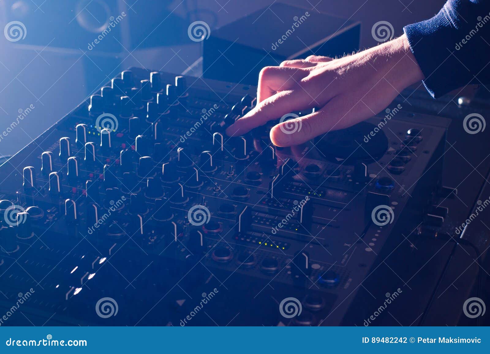 DJ Mixing Music on Audio Board Mixer Stock Photo - Image of buttons ...