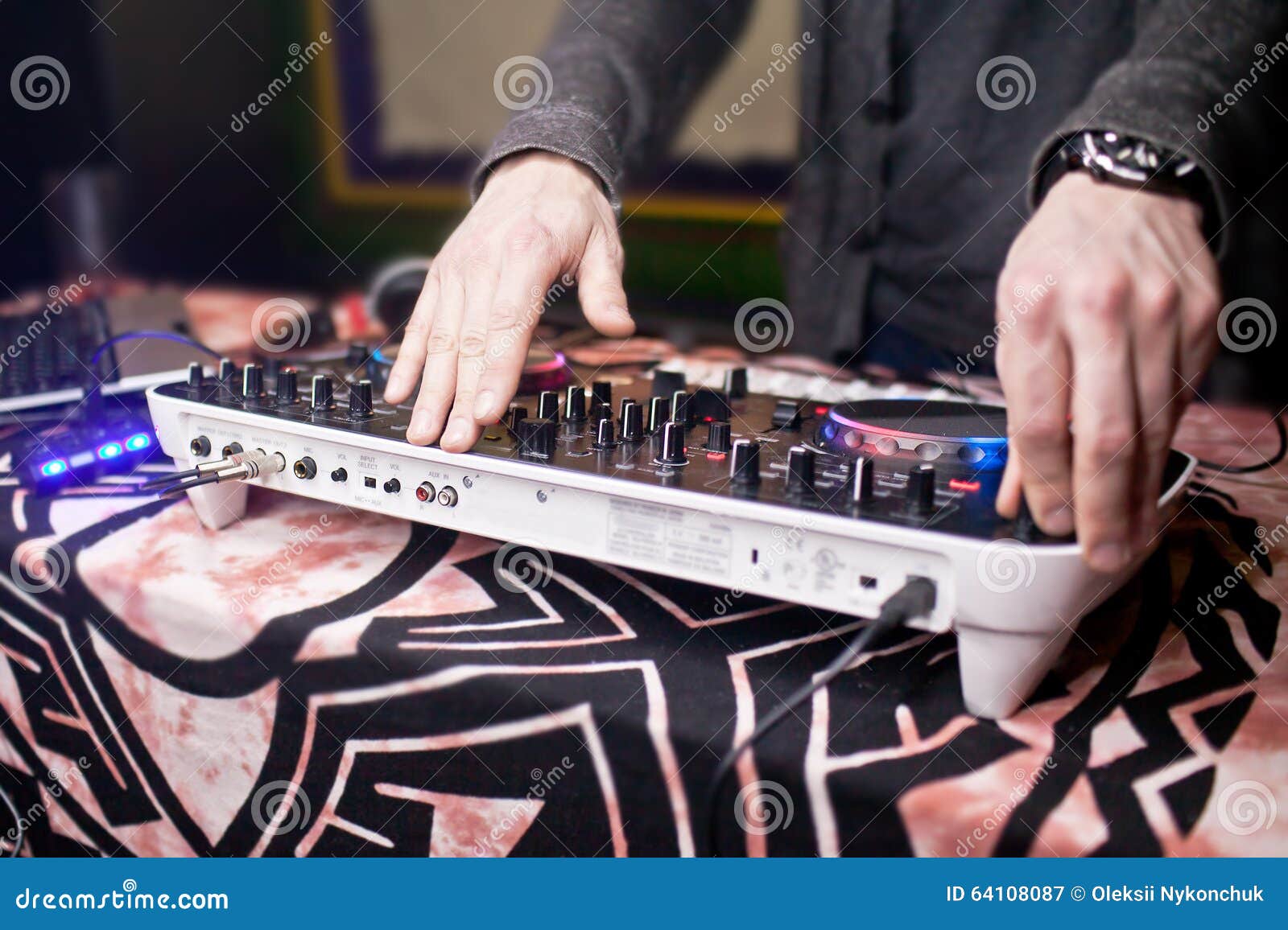 DJ Mixing Music on Console at the Night Club Stock Image - Image of ...