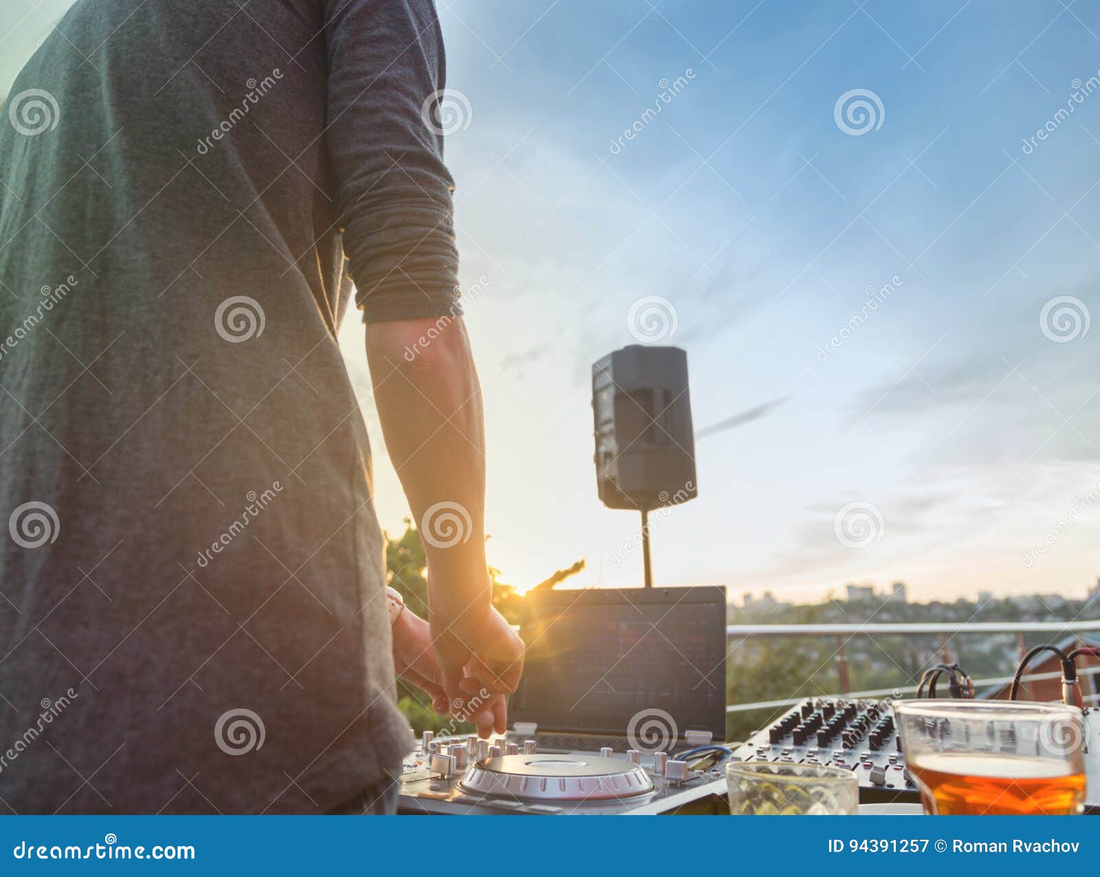 Dj mixing music outdoor. stock image. Image of level - 94391257