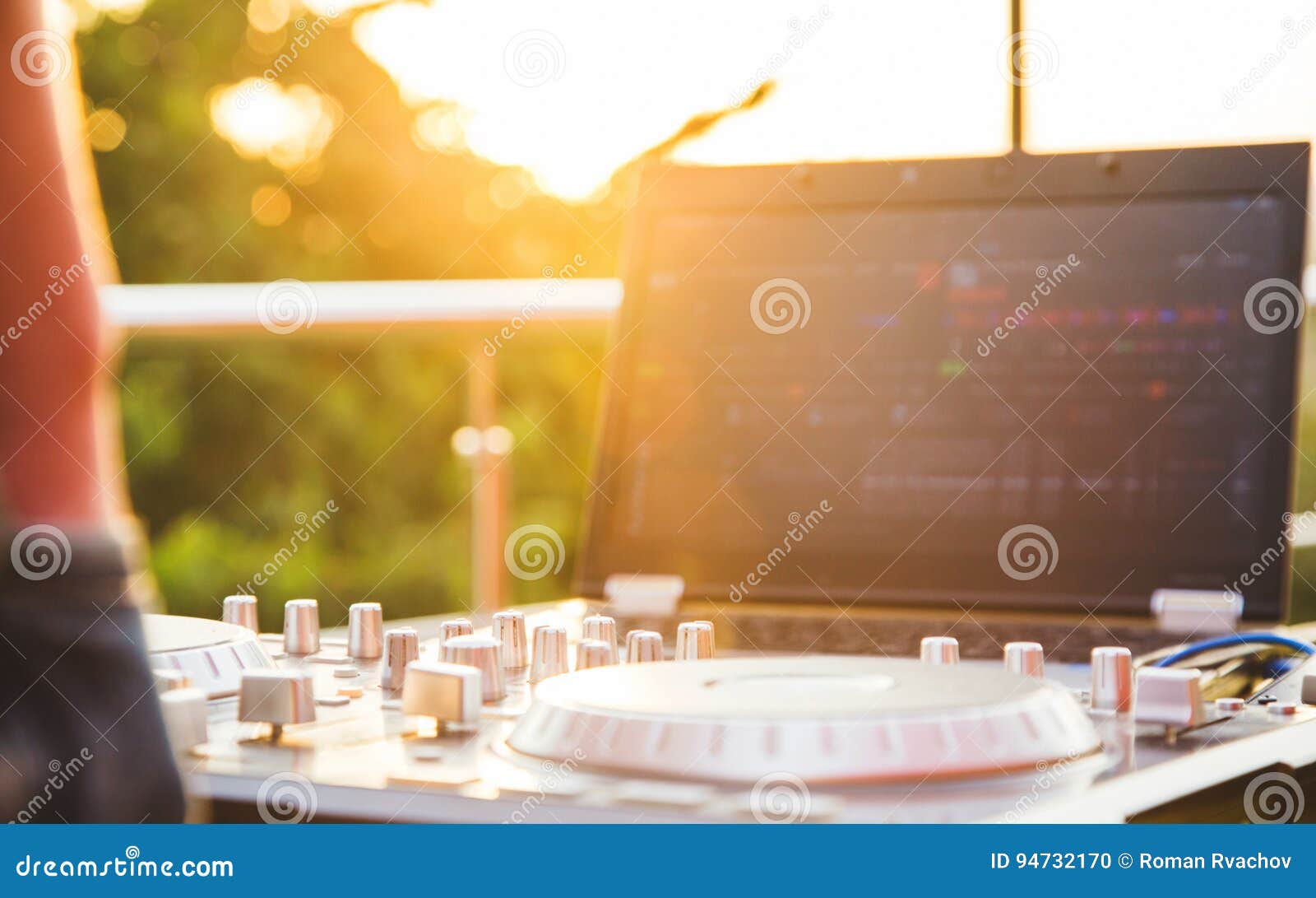 Dj mixing music outdoor. stock photo. Image of evening - 94732170