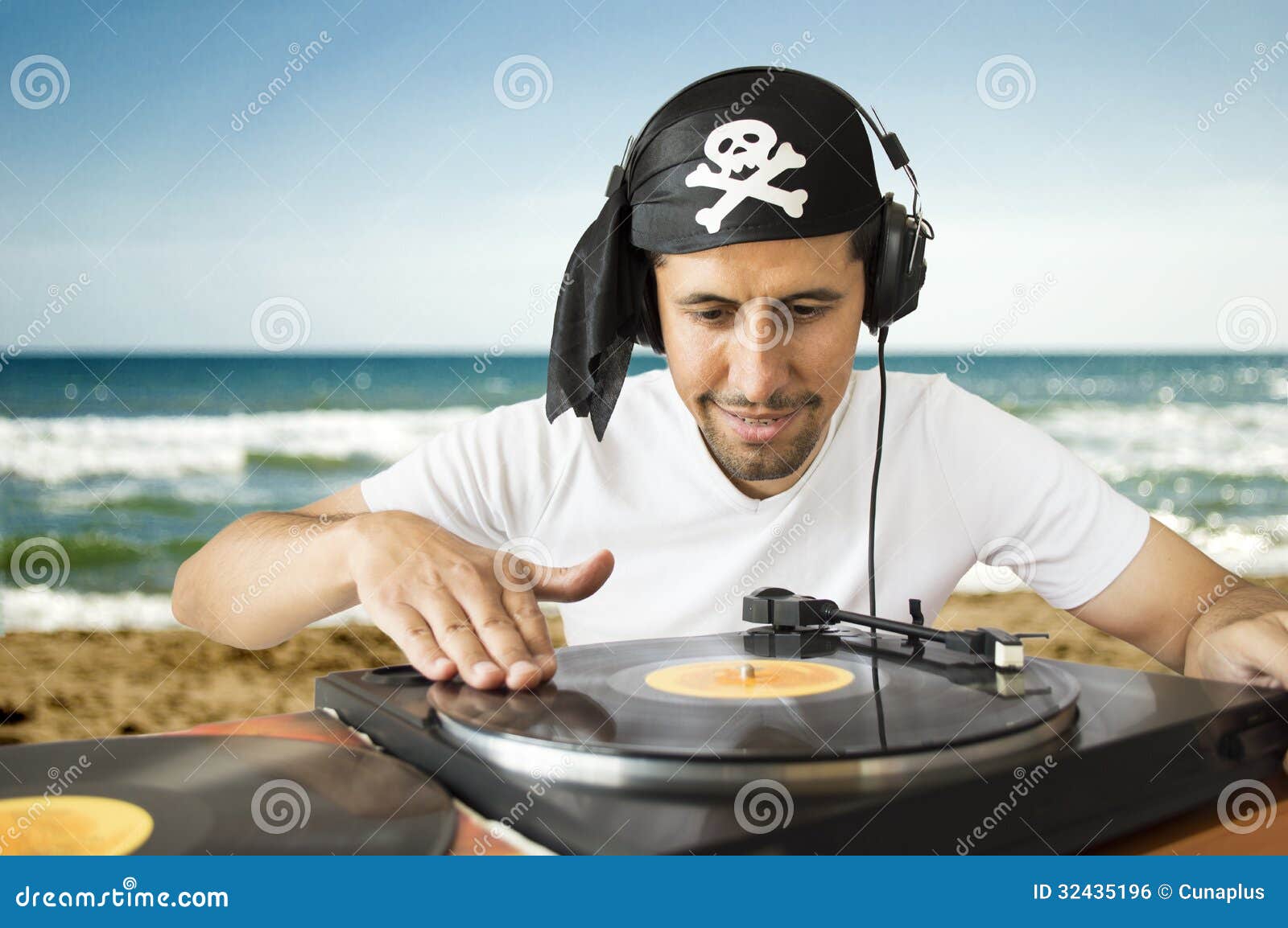 DJ Mixing Pirate on the Beach Stock Photo - Image of musician, culture ...