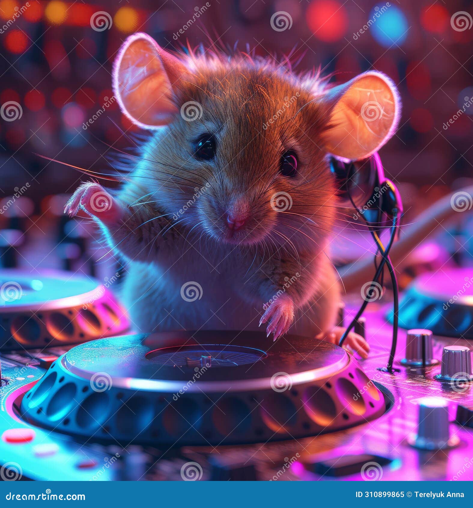 DJ mouse at the turntable stock image. Image of whisker - 310899865