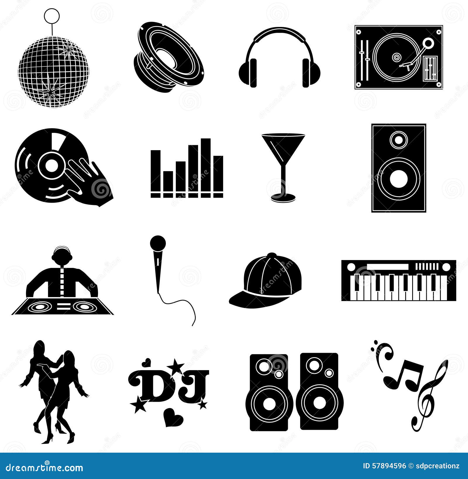 DJ music icons set stock vector. Illustration of speaker - 57894596