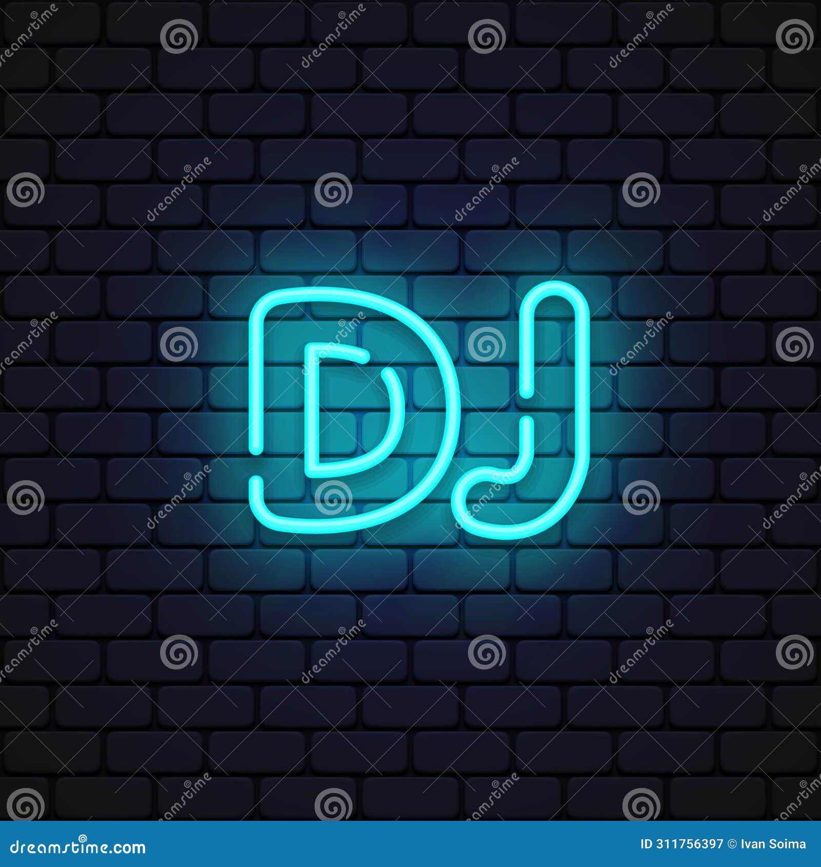 Dj Neon Icon on Light Background. Stock Vector - Illustration of ...