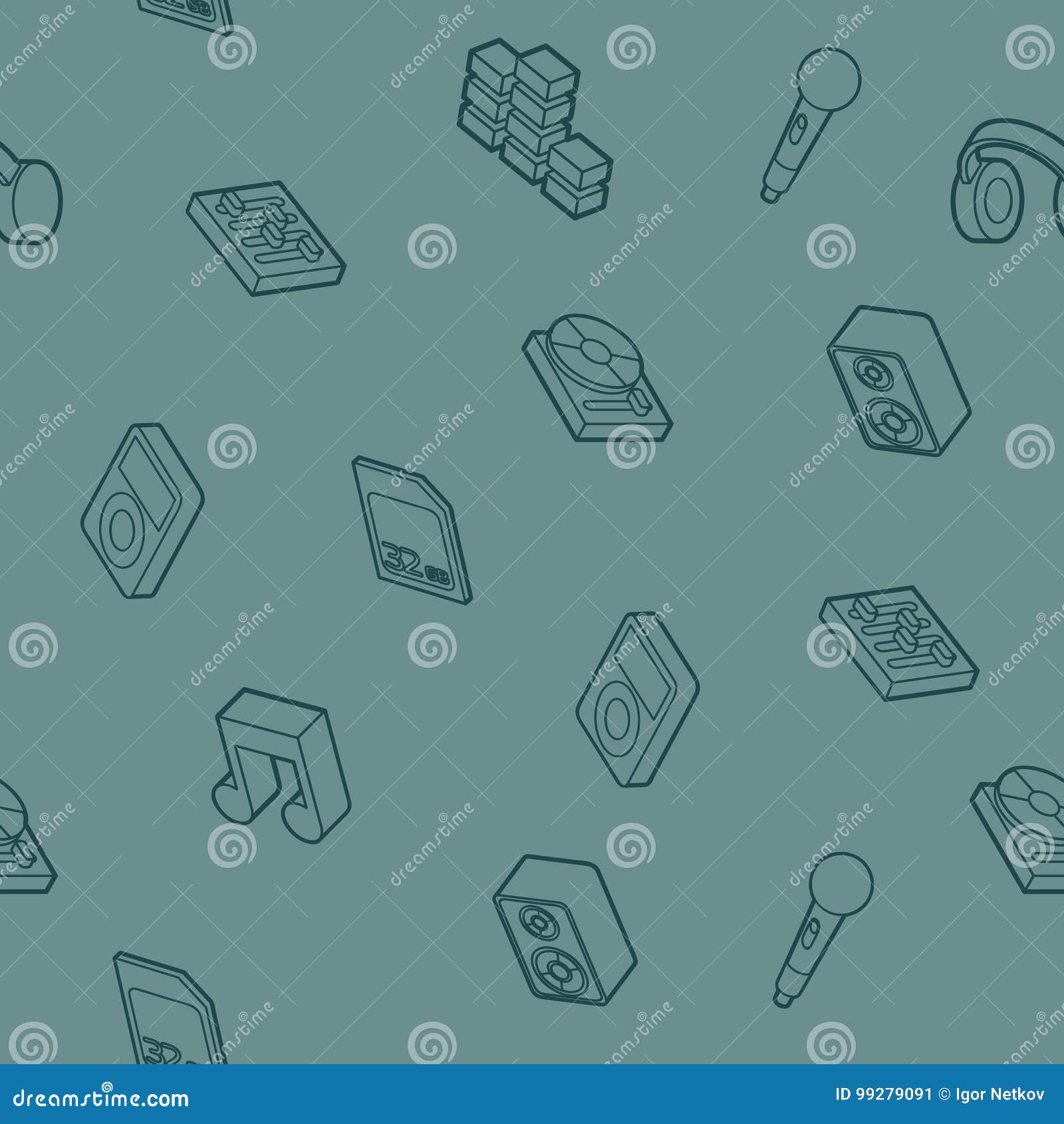 DJ Outline Isometric Pattern Stock Vector - Illustration of music ...
