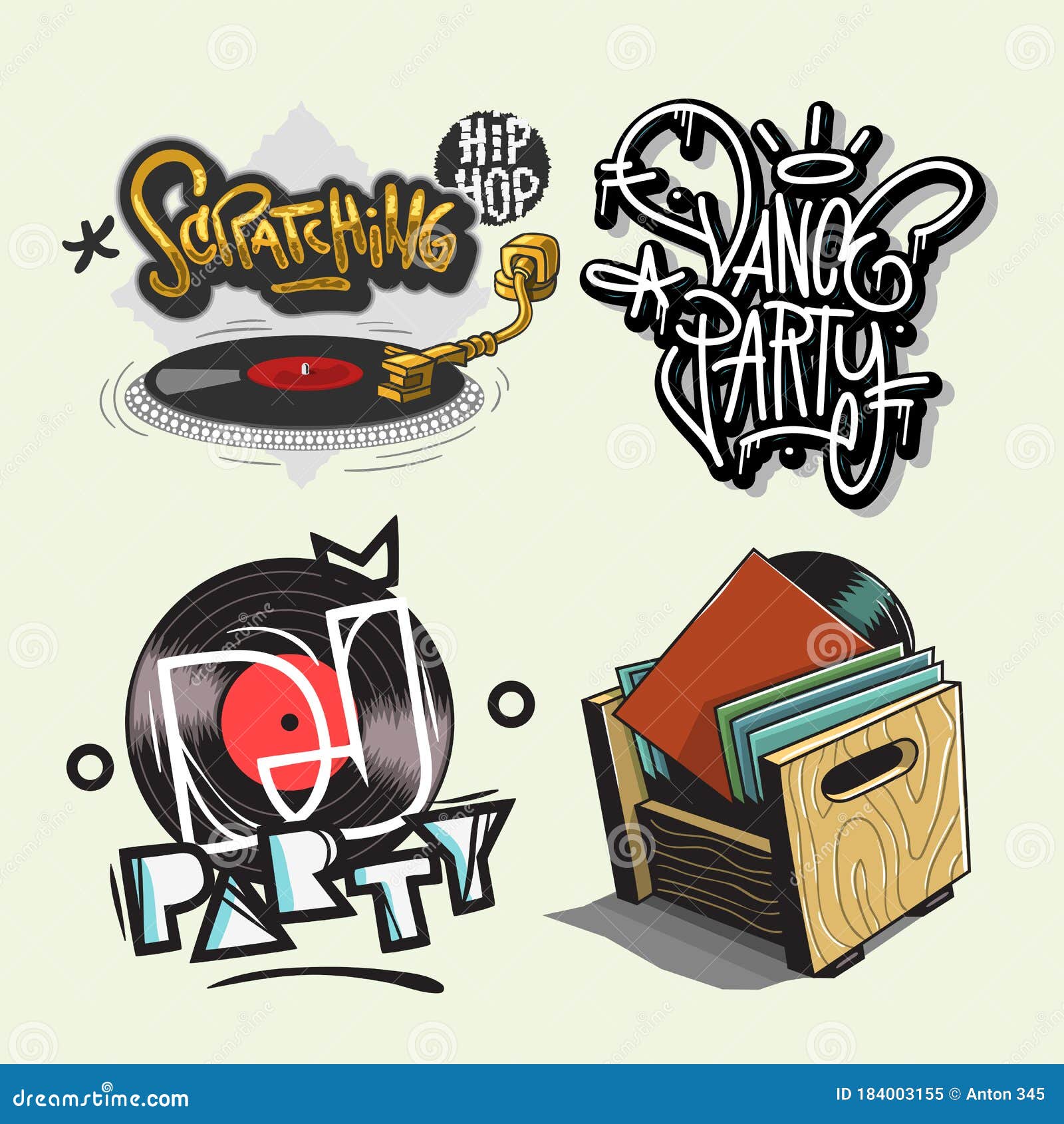 Dj Party Hand Lettering Vector Illustrations Set Designs. Stock Vector ...