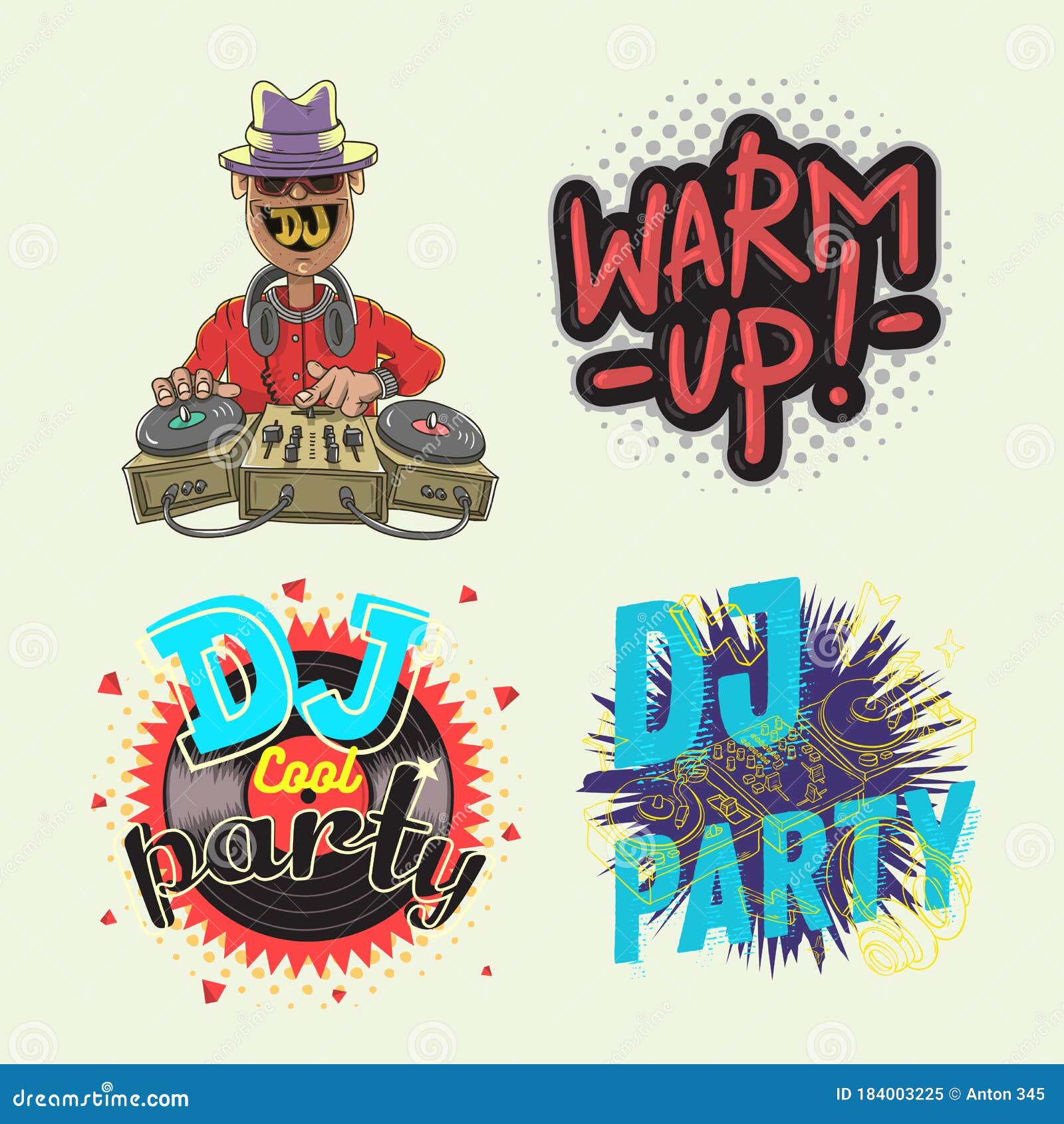 Dj Party Hand Lettering Vector Illustrations Set Designs. Stock Vector ...