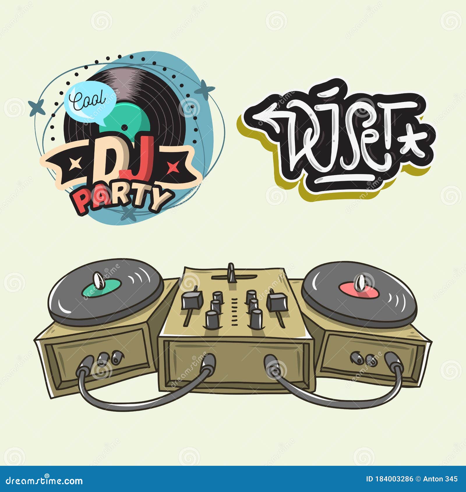 Dj Party Hand Lettering Vector Illustrations Set Designs. Stock Vector ...