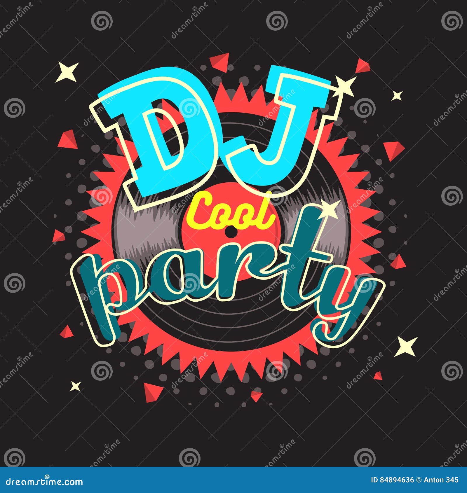 DJ Party Poster Design with Vinyl Record Illustration. Stock Vector ...