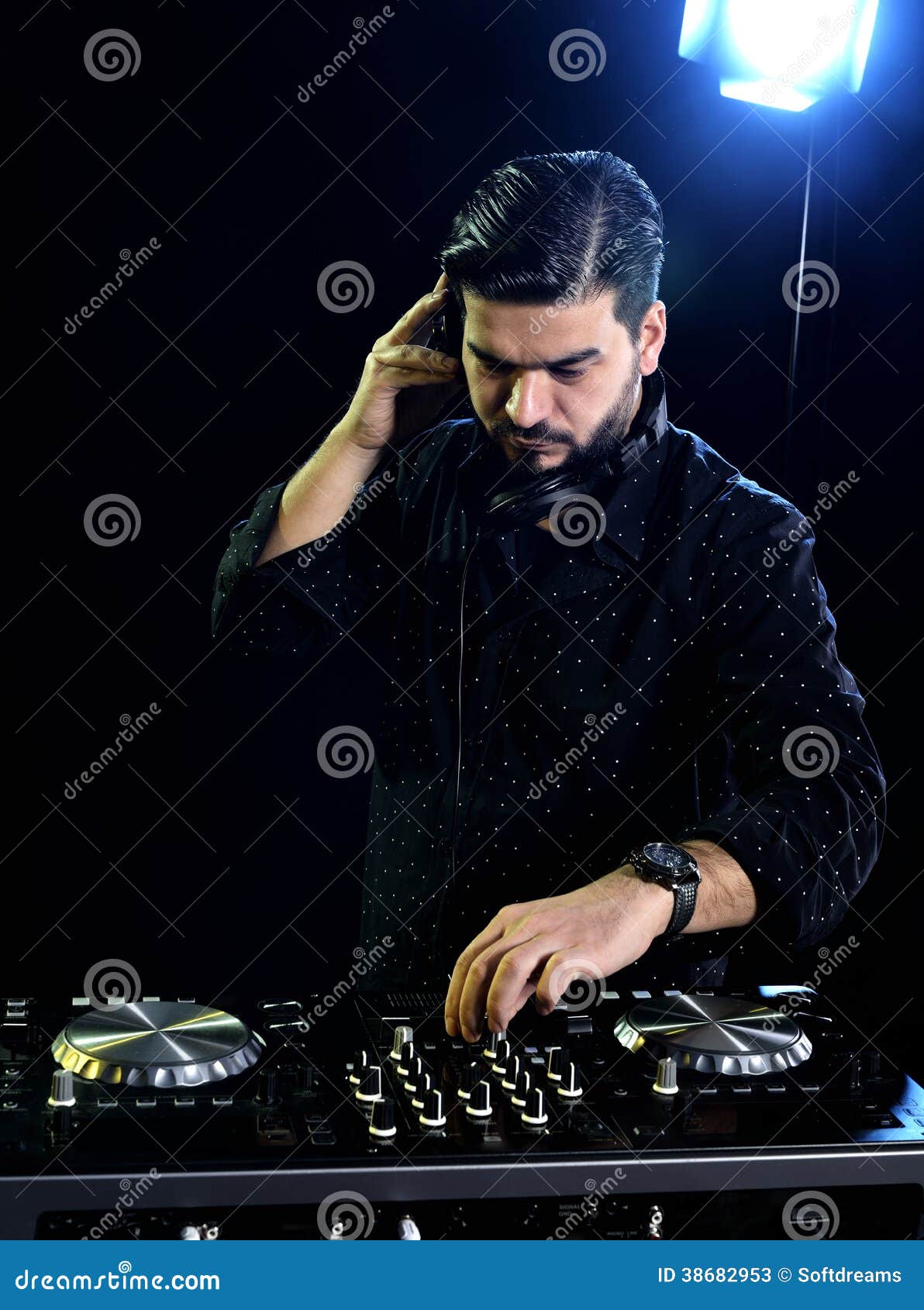 DJ playing music stock image. Image of mixer, disco, headphones - 38682953