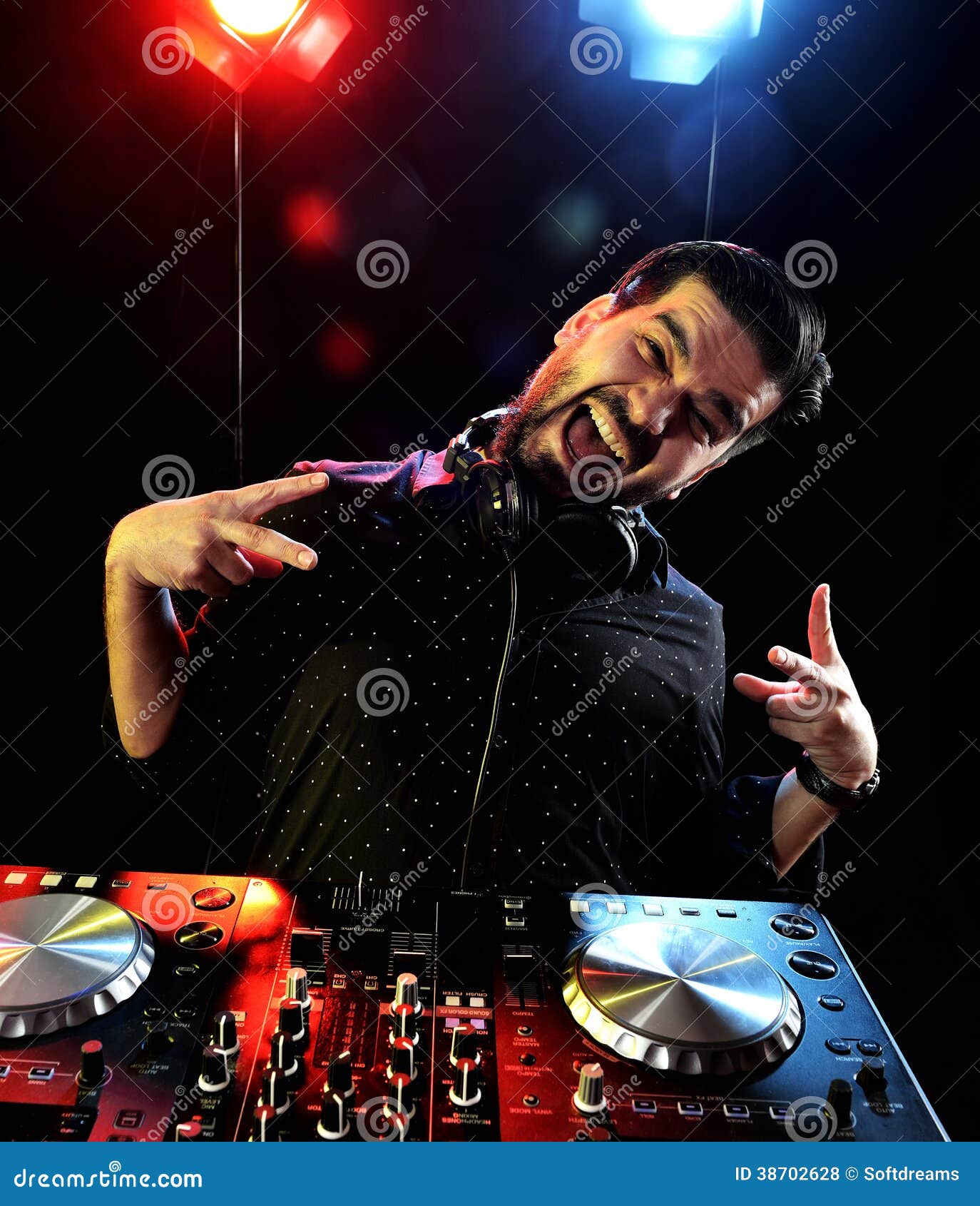 DJ playing music stock photo. Image of light, happy, dance - 38702628