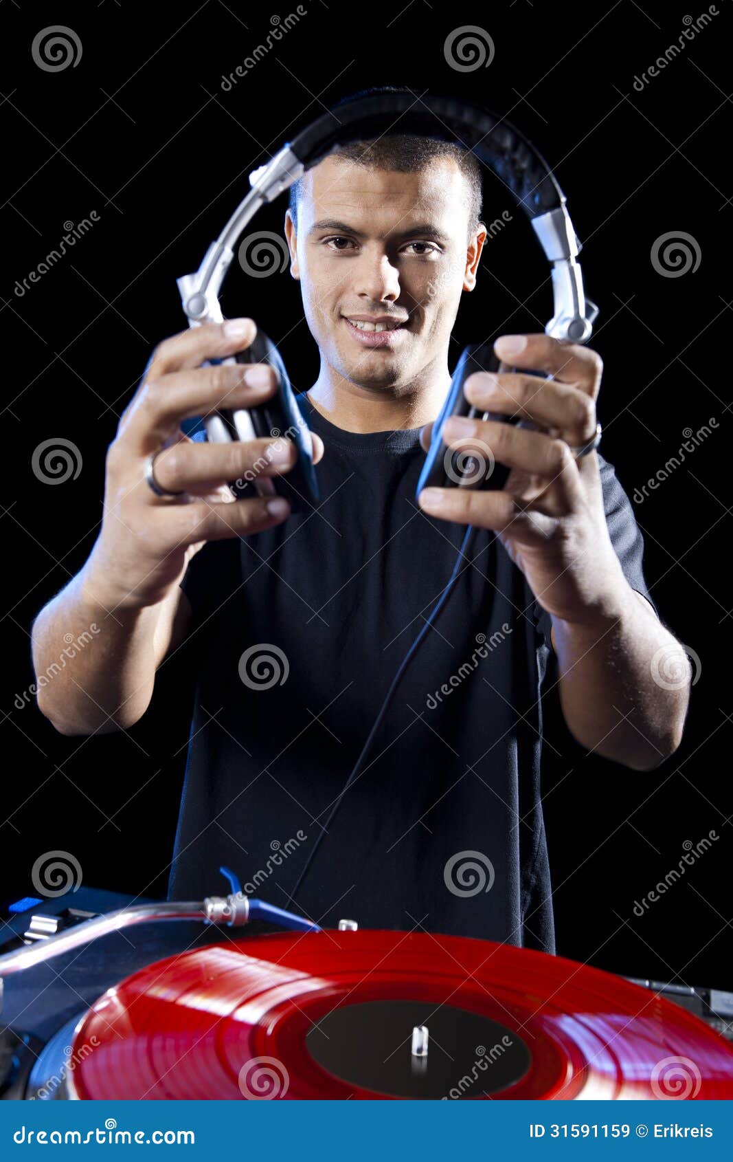 DJ playing music stock image. Image of headphones, copy - 31591159
