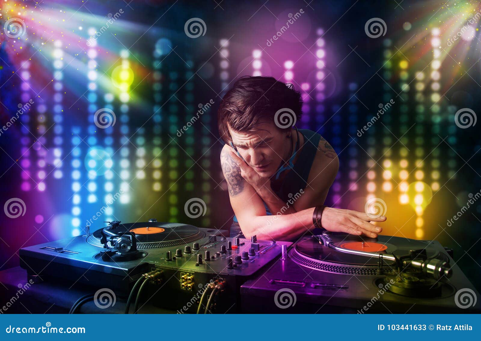Dj Playing Songs in a Disco with Light Show Stock Image - Image of neon ...