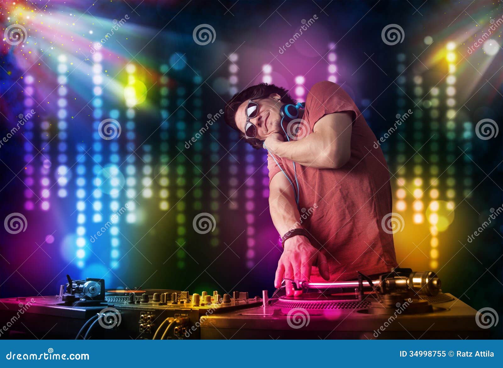 Dj Playing Songs in a Disco with Light Show Stock Image - Image of ...