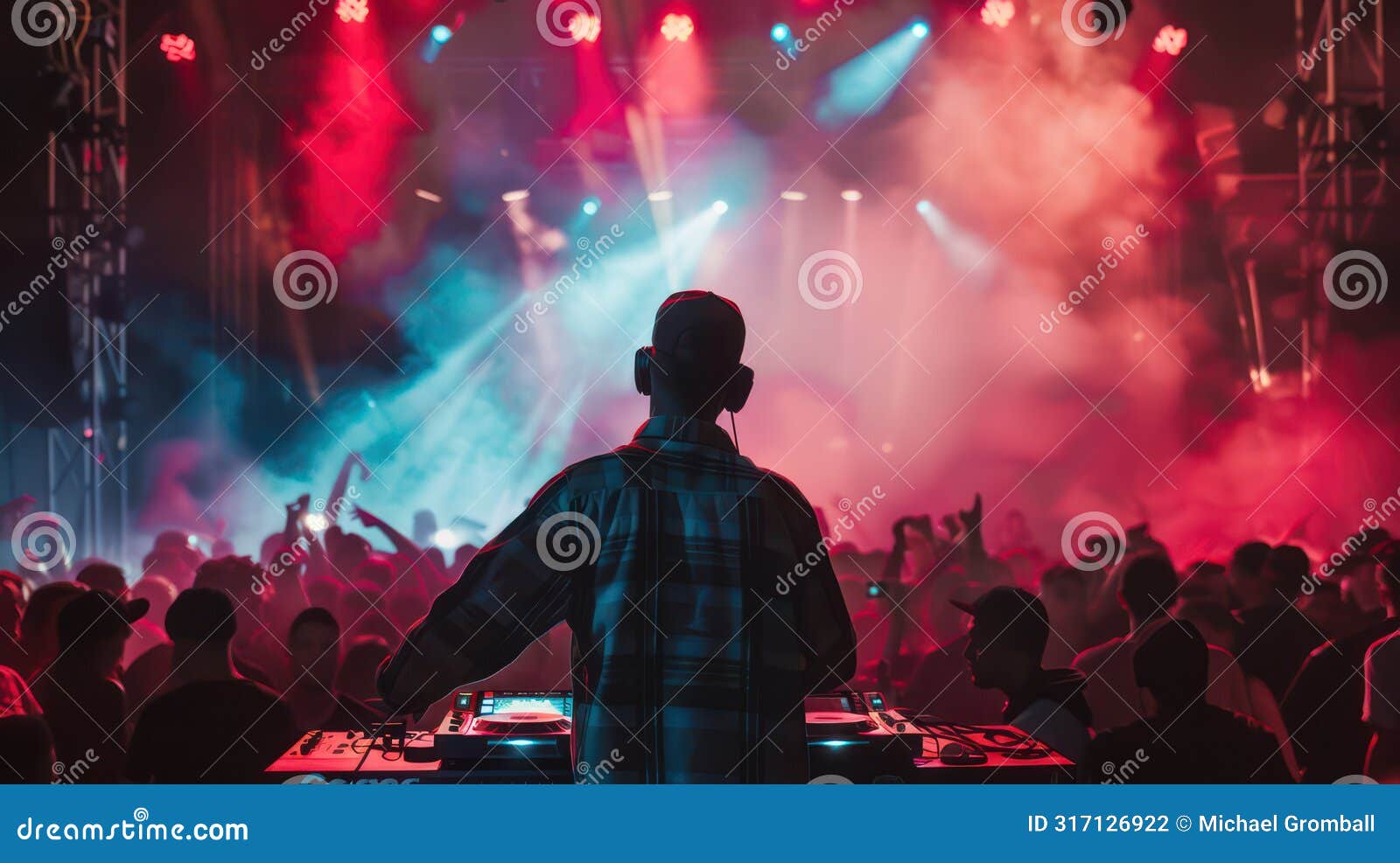Dj Playing on Stage with Huge Party Crowd in Front Created with ...