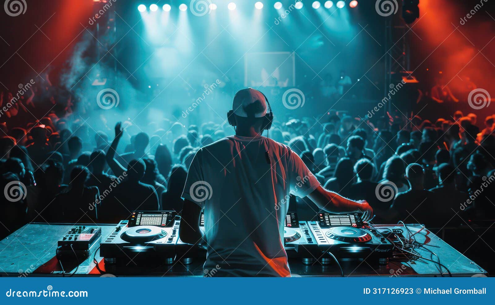 Dj Playing on Stage with Huge Party Crowd in Front Created with ...