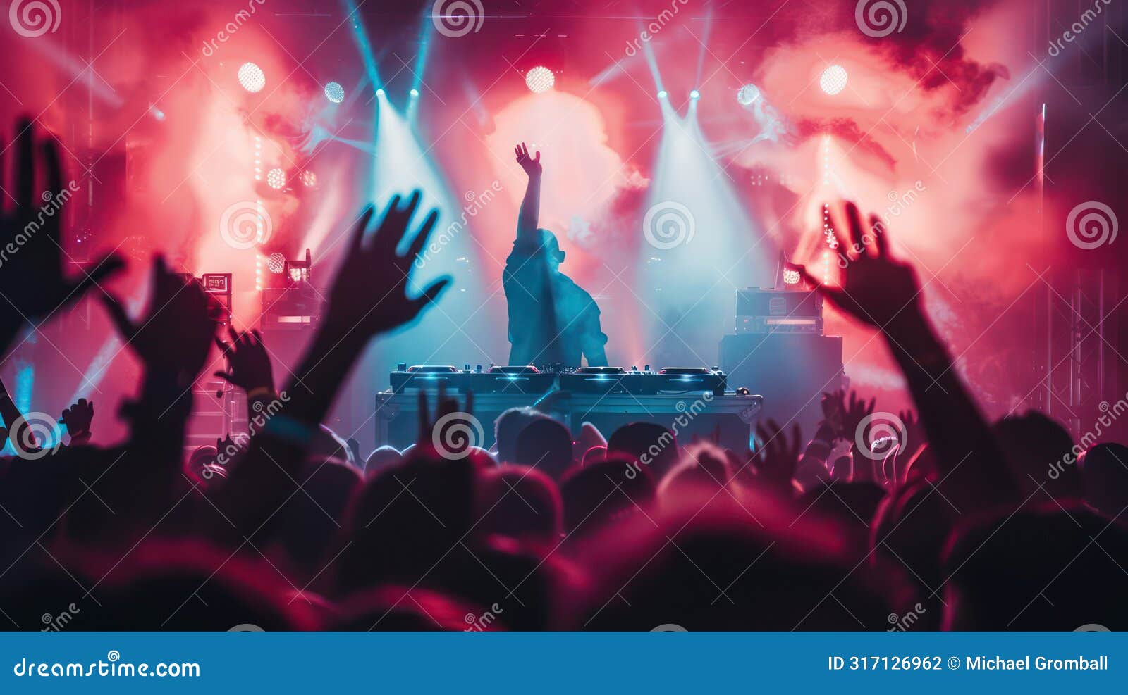 Dj Playing on Stage with Huge Party Crowd in Front Created with ...