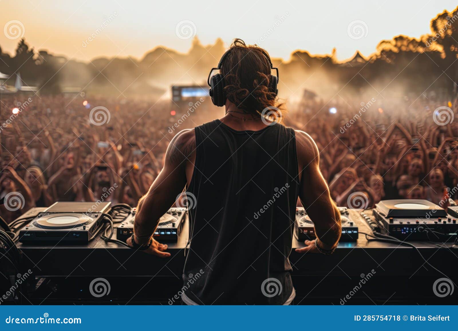 A DJ Playing To a Giant Crowd. Generative AI Stock Illustration ...