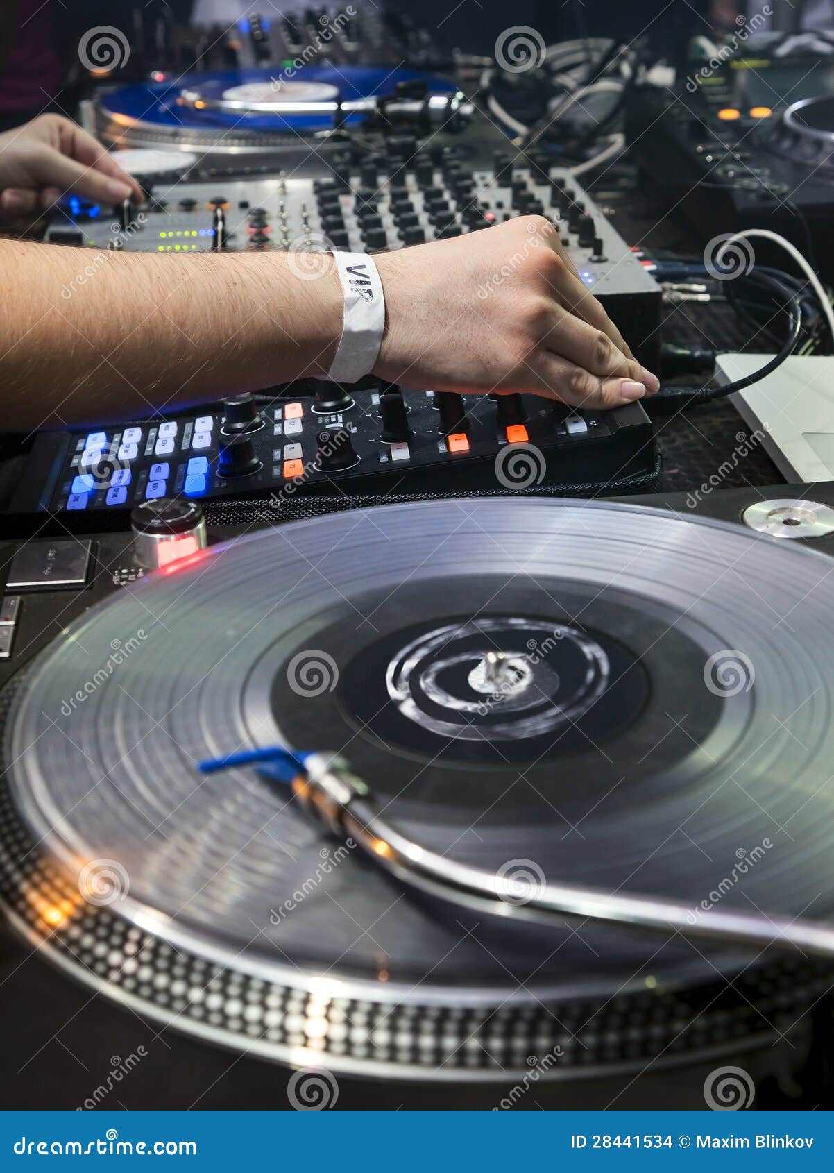 DJ Plays Set in Vinyl Player Stock Photo - Image of disco, evening ...