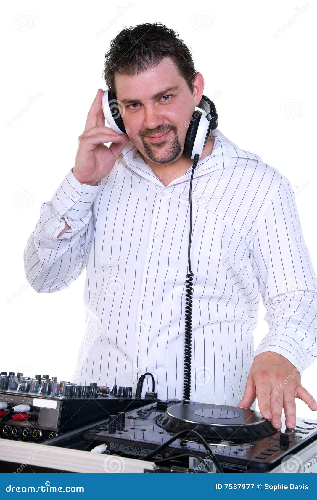 DJ portrait on white. stock image. Image of beat, person - 7537977