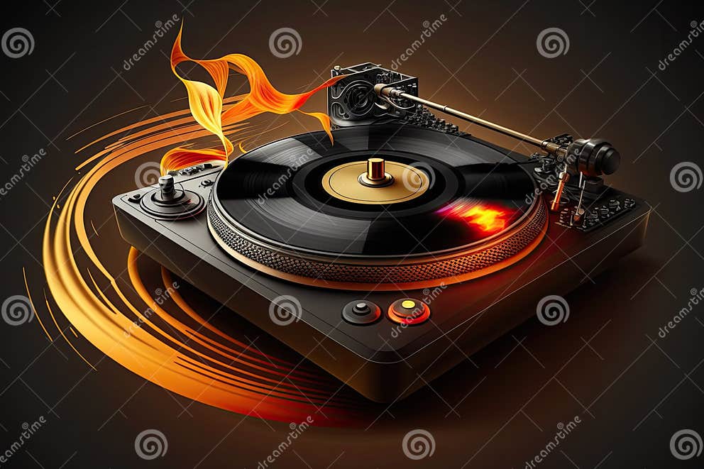 DJ Record Player with Vinyl Record Playing Stock Illustration ...