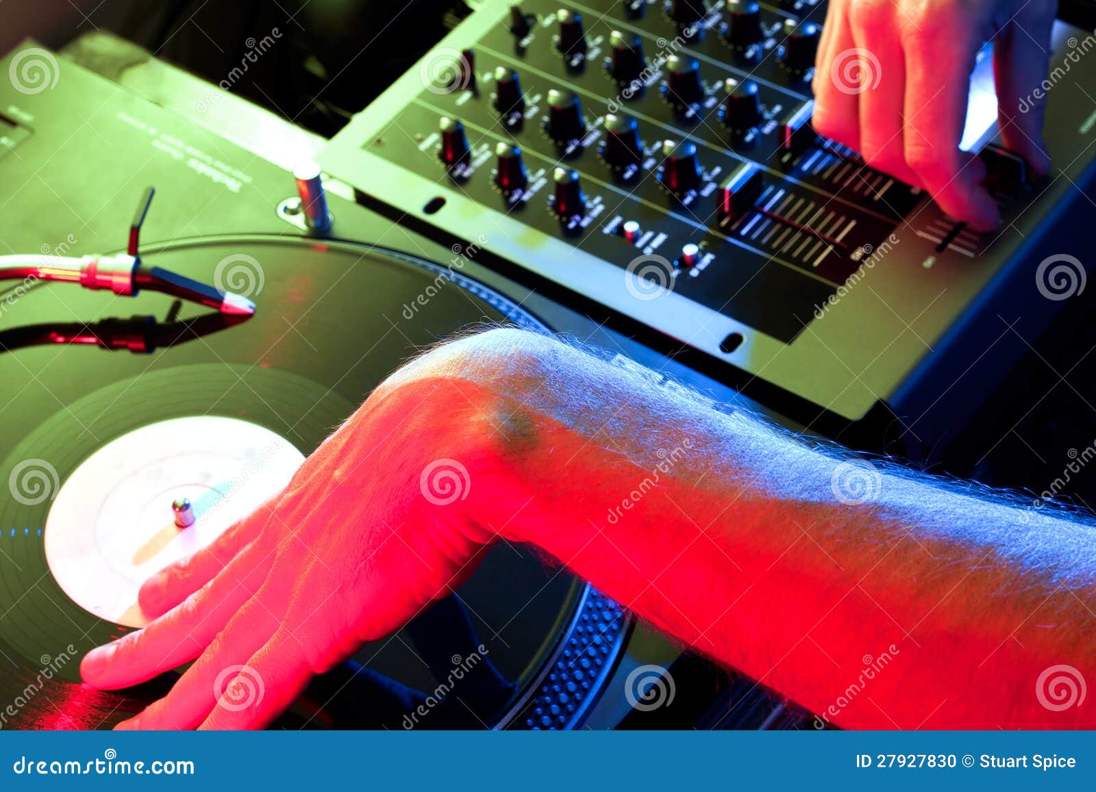 DJ Scratching Records in Club Environment Stock Photo - Image of dance ...