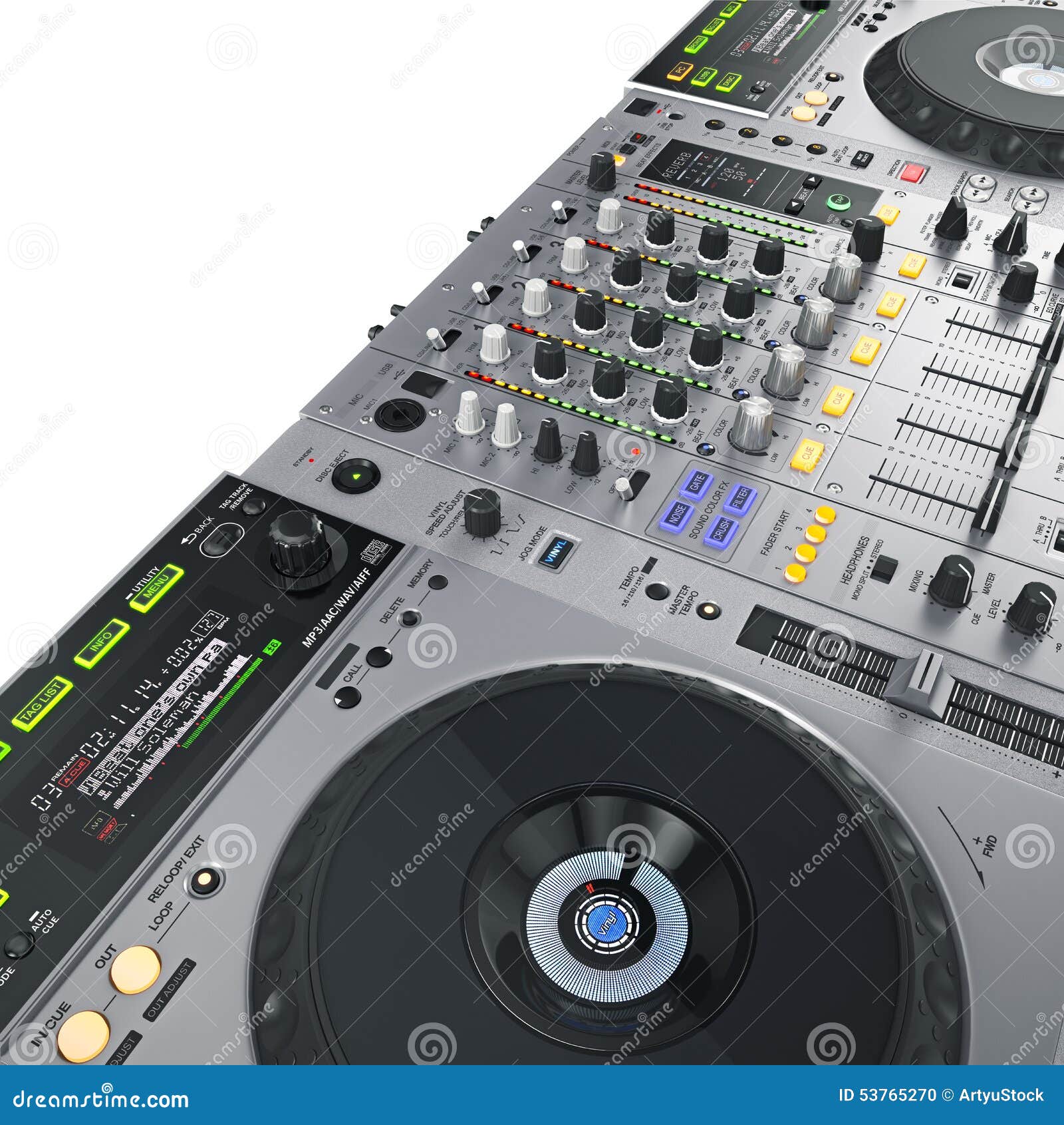 DJ set illuminated gray stock illustration. Illustration of nightclub ...