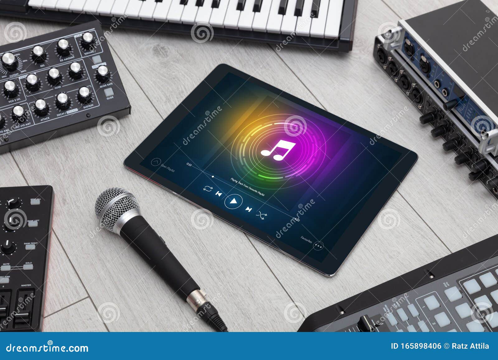 DJ Set, Tablet and Electronic Music Instruments Stock Photo - Image of ...