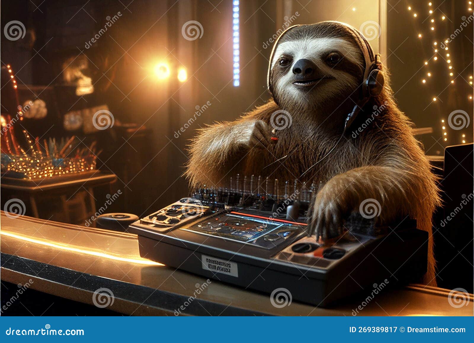 DJ Sloth at the Remote Control at the Party. AI Generated. Stock Image ...