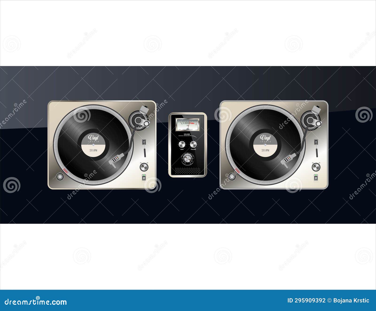 DJ Table with Turntables Mixer and Vinyl Records Vector Illustration ...