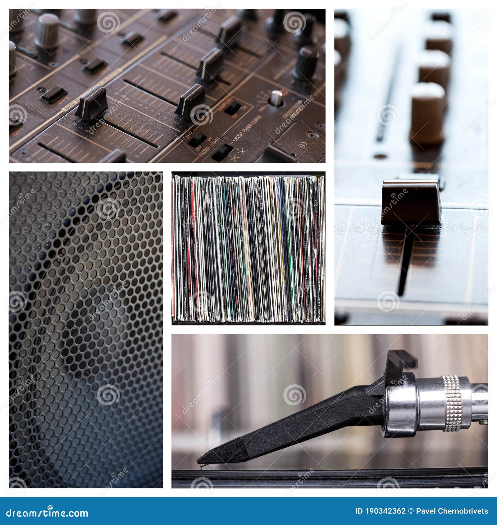 Dj tools collage stock photo. Image of button, needle - 190342362