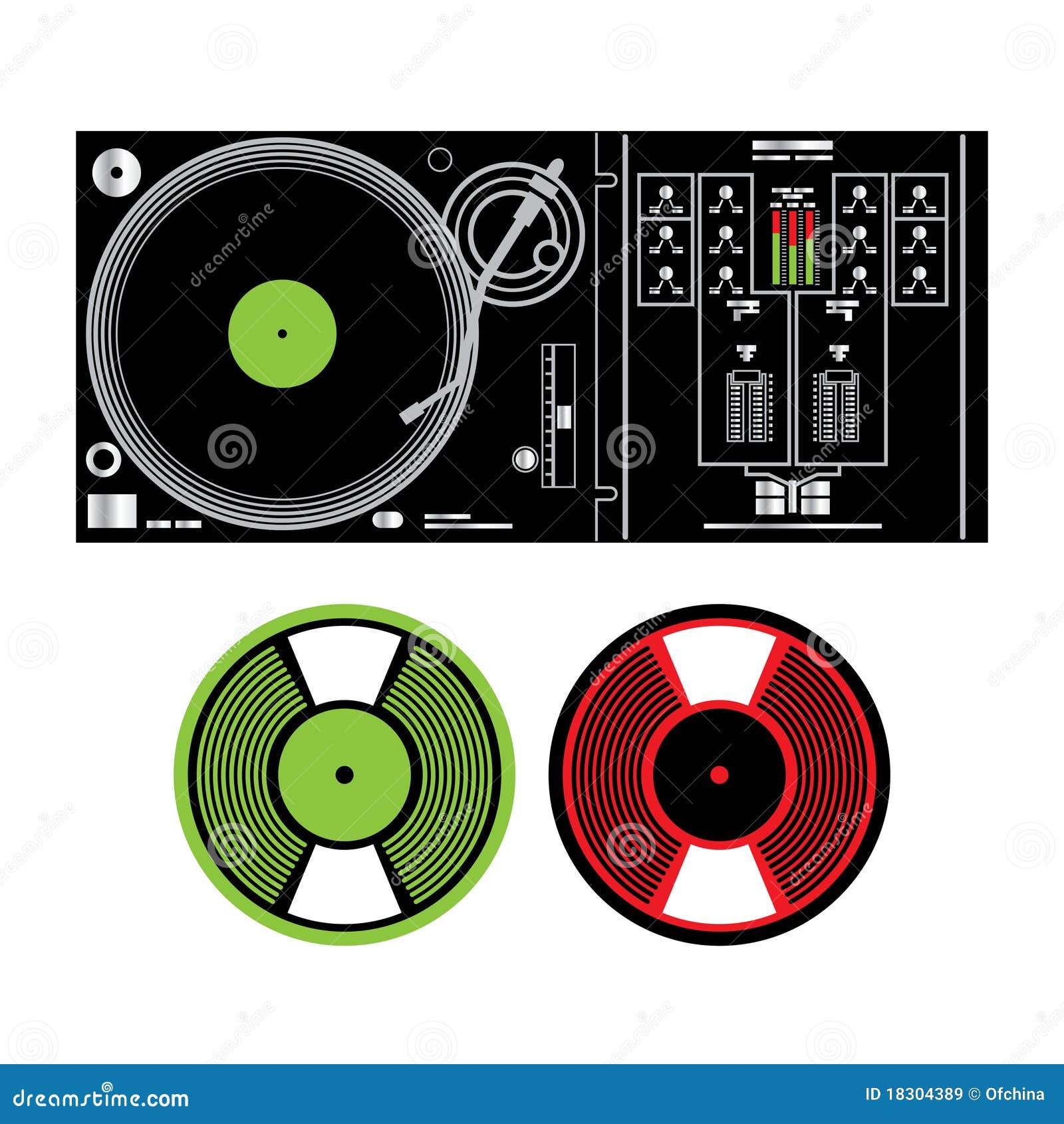 DJ Turntable and Vinyl Records Stock Vector - Illustration of melody ...