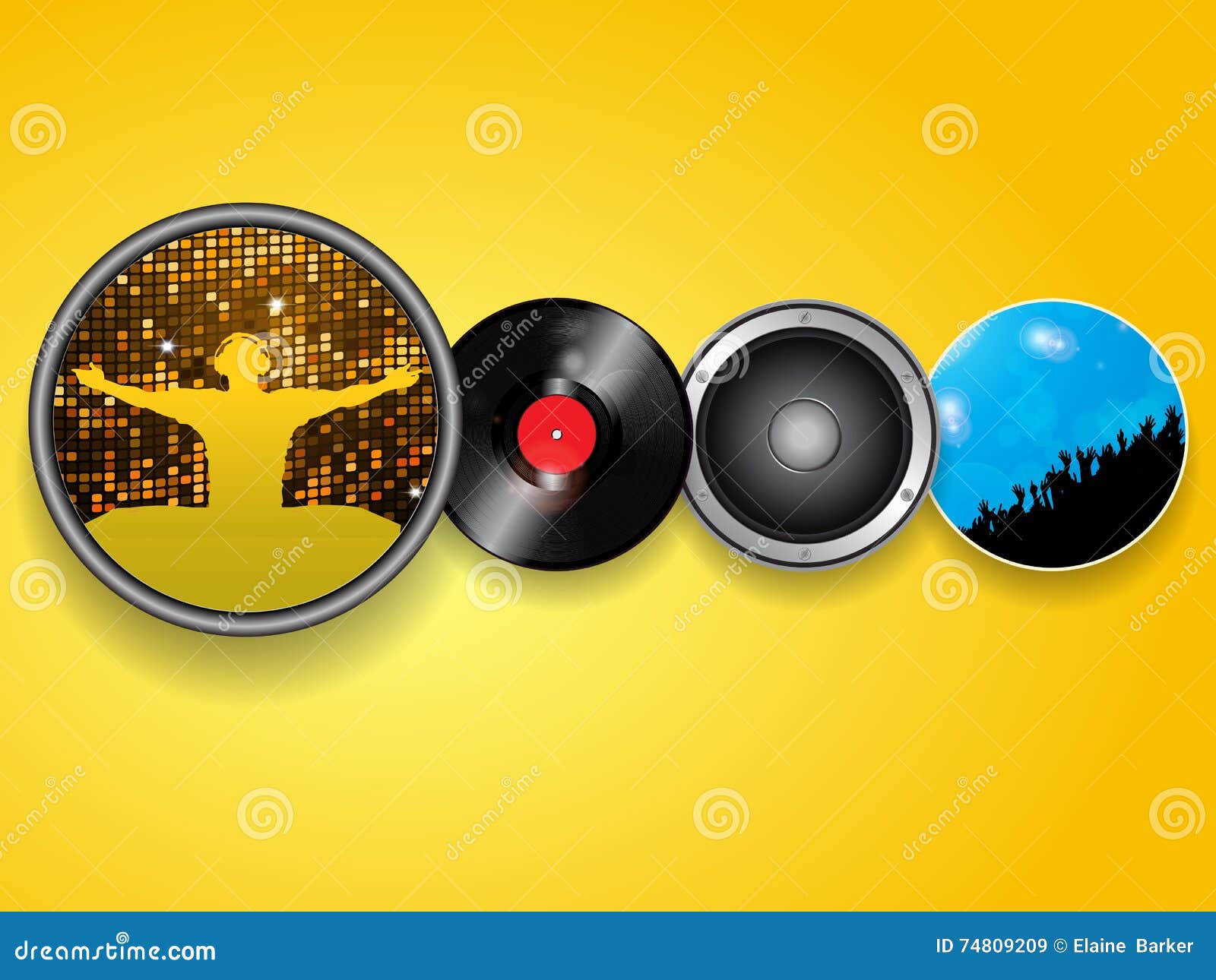 DJ Vinyl Speaker and Crowd Background Stock Illustration - Illustration ...