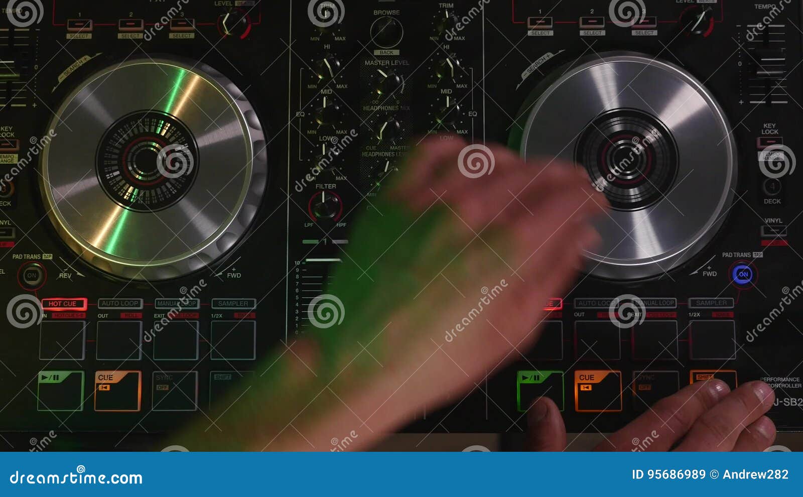 DJ Works on Equipment Top View Stock Image - Image of create, musical ...