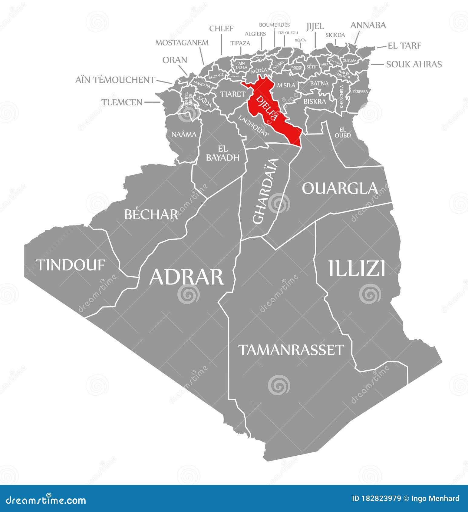 Djelfa Red Highlighted in Map of Algeria Stock Illustration ...