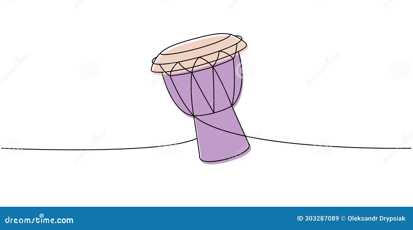 Djembe Drum, Bongo, Congo One Line Colored Continuous Drawing. Musical ...