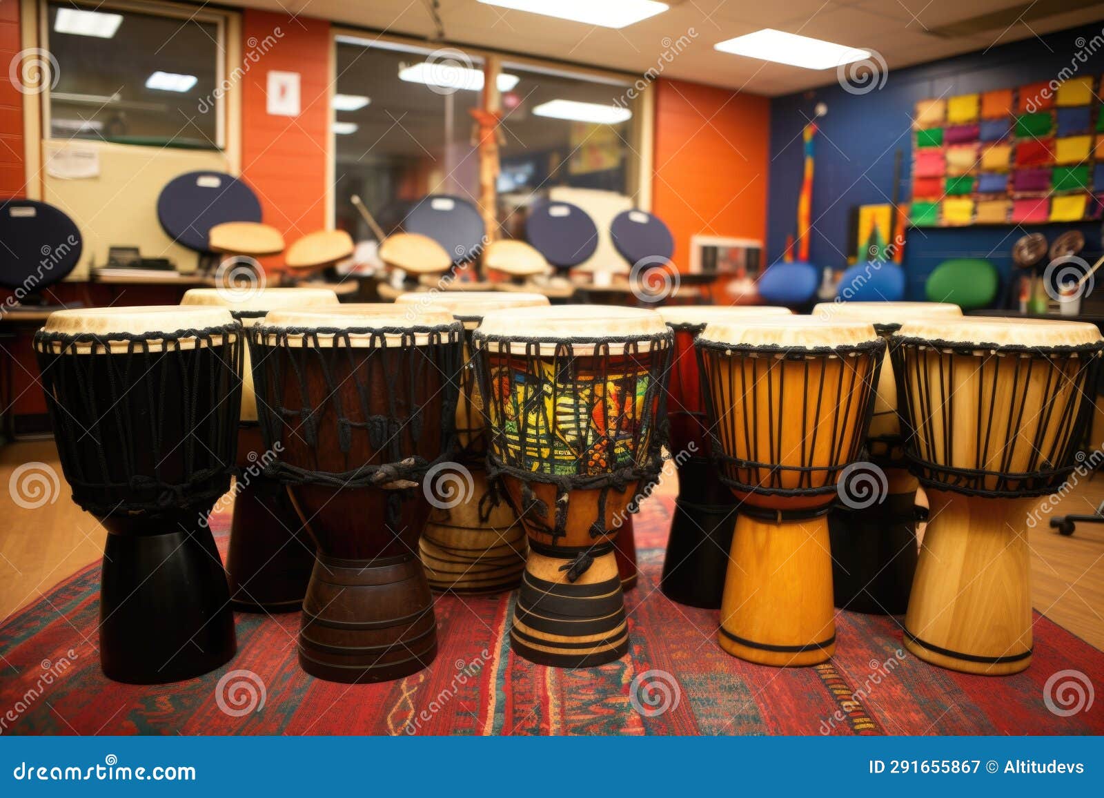Djembe Drums Arranged for Kwanzaa Dance Rehearsal Stock Image - Image ...