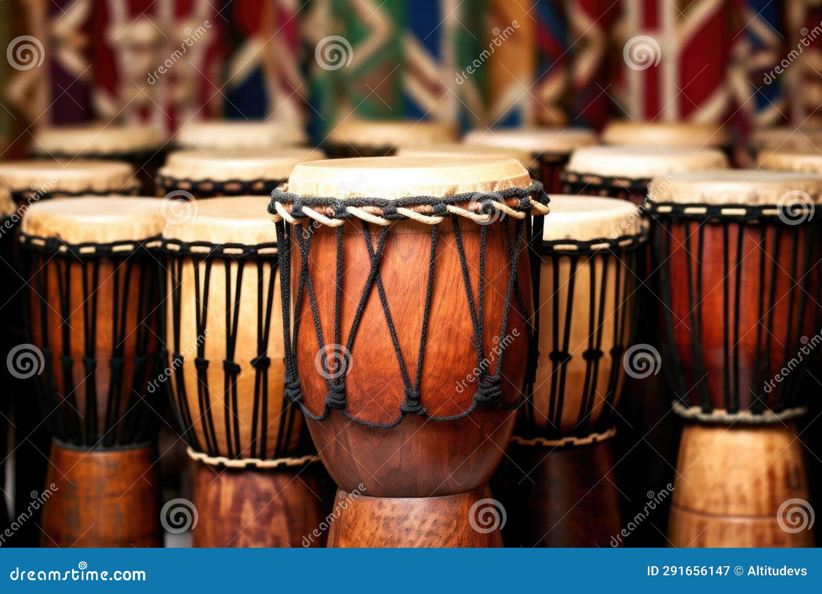 Djembe Drums Arranged in Semi-circle Stock Image - Image of cultural ...