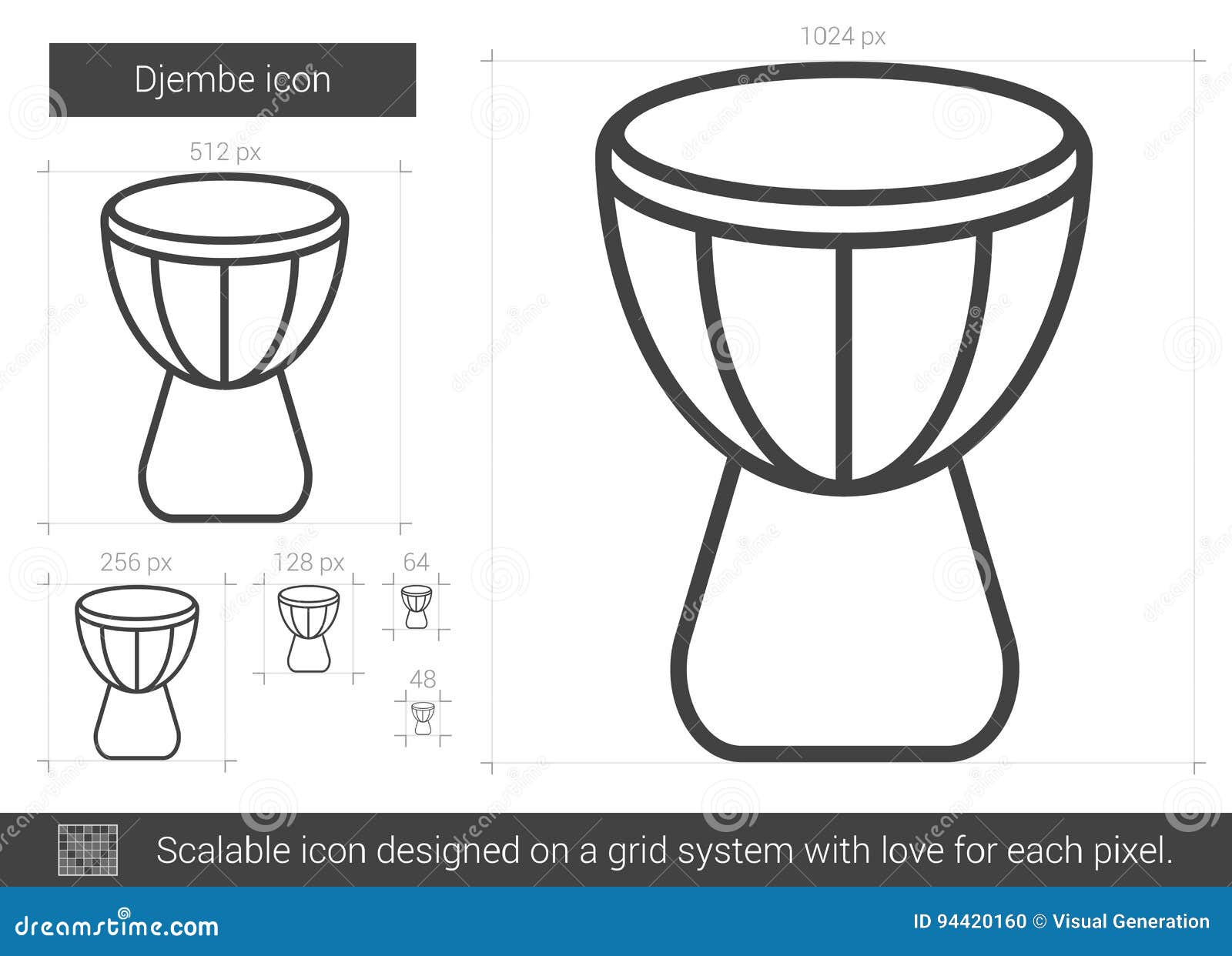 Djembe line icon. stock vector. Illustration of instrument - 94420160