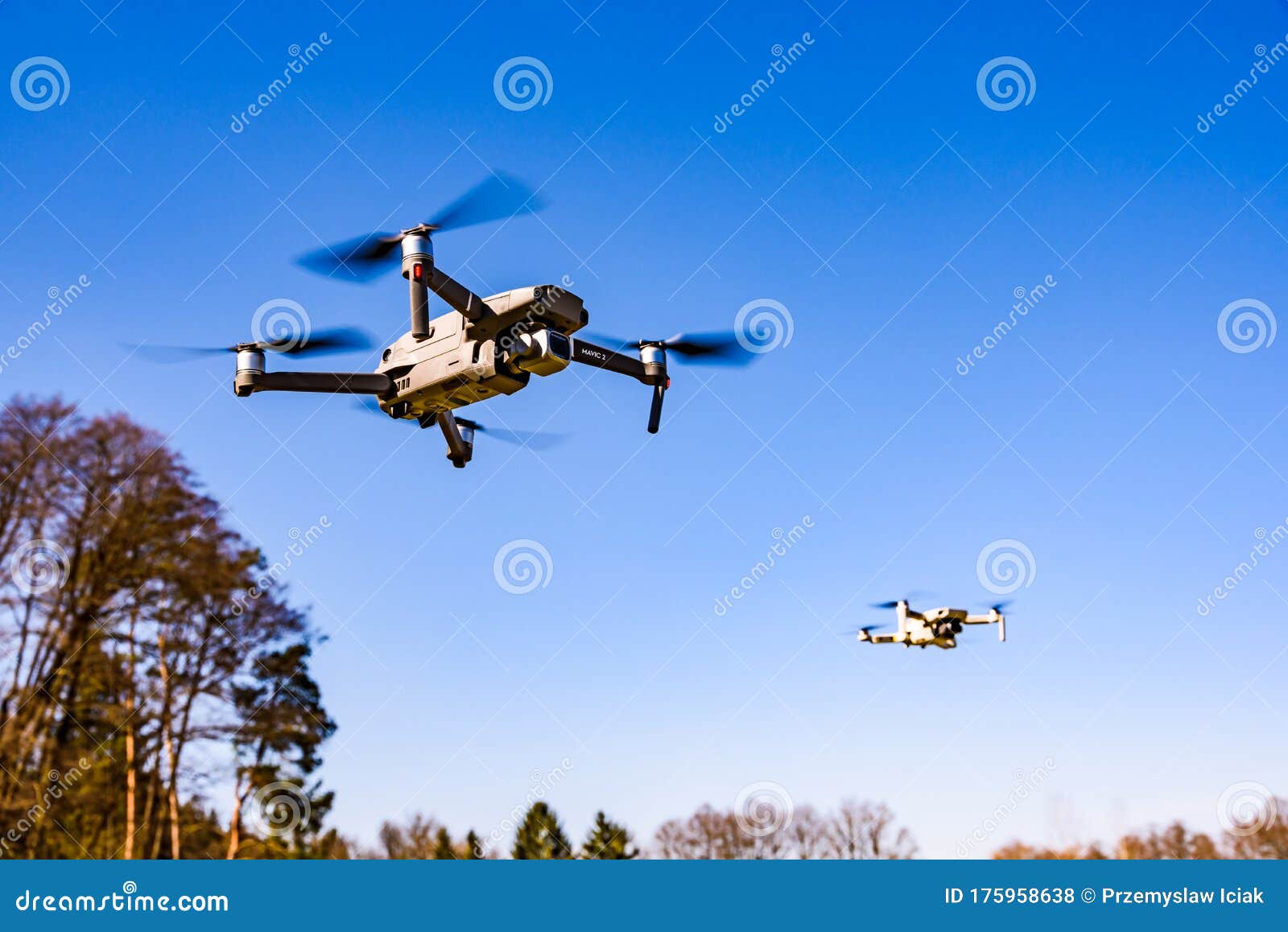 DJI Drones Mavic Mini And Mavic 2 Pro Flying Together. Size Difference ...