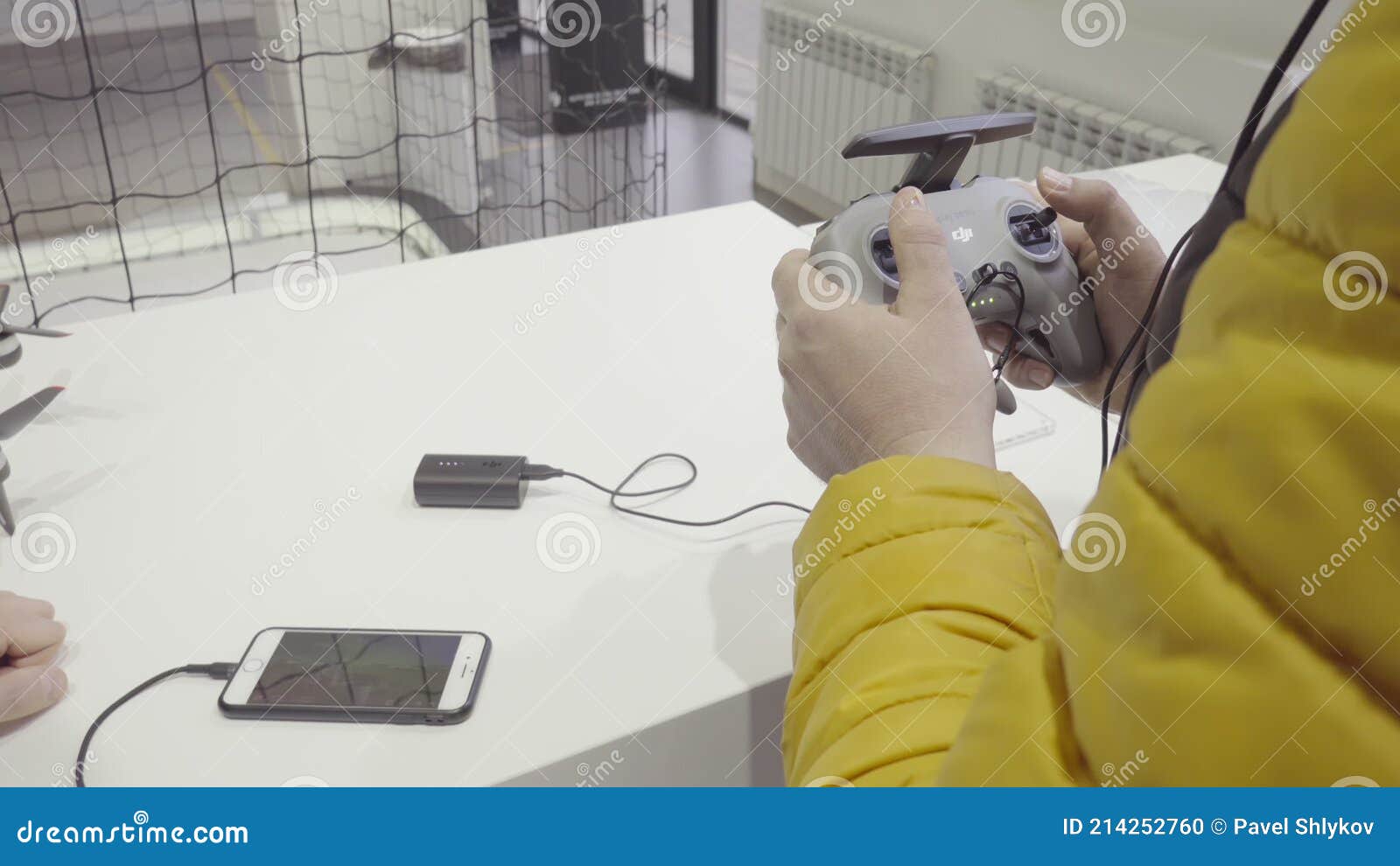 DJI Remote Control Panel and Hands on Controls for Drone. Stock Footage ...