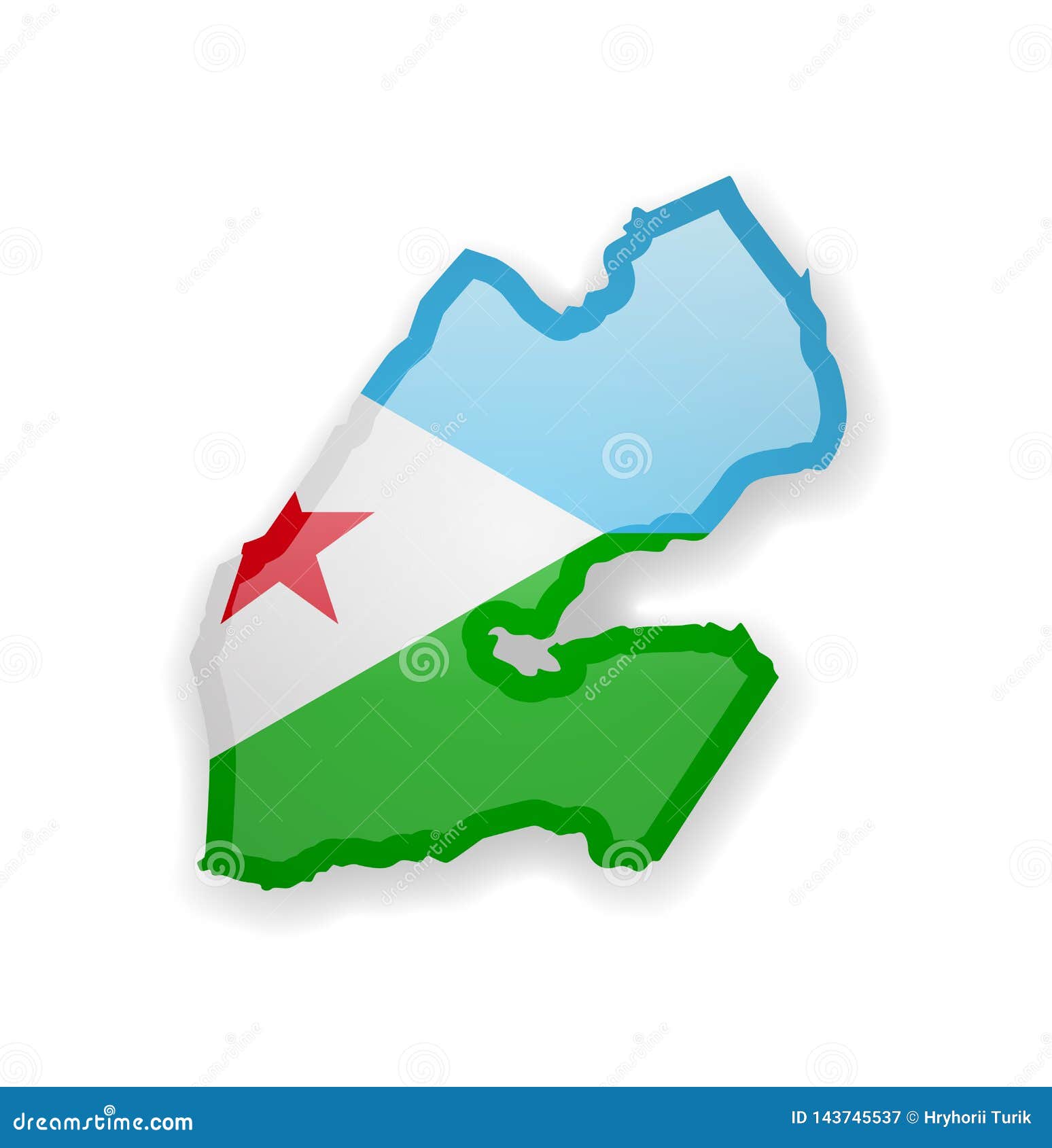 Djibouti Flag And Outline Of The Country On A White Background Stock